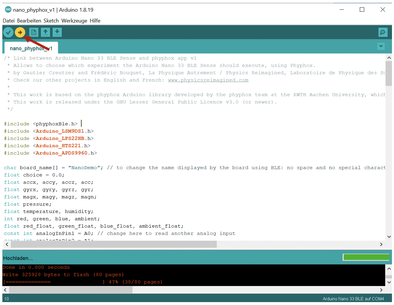 Arduino und phyphox - astro-lab.app